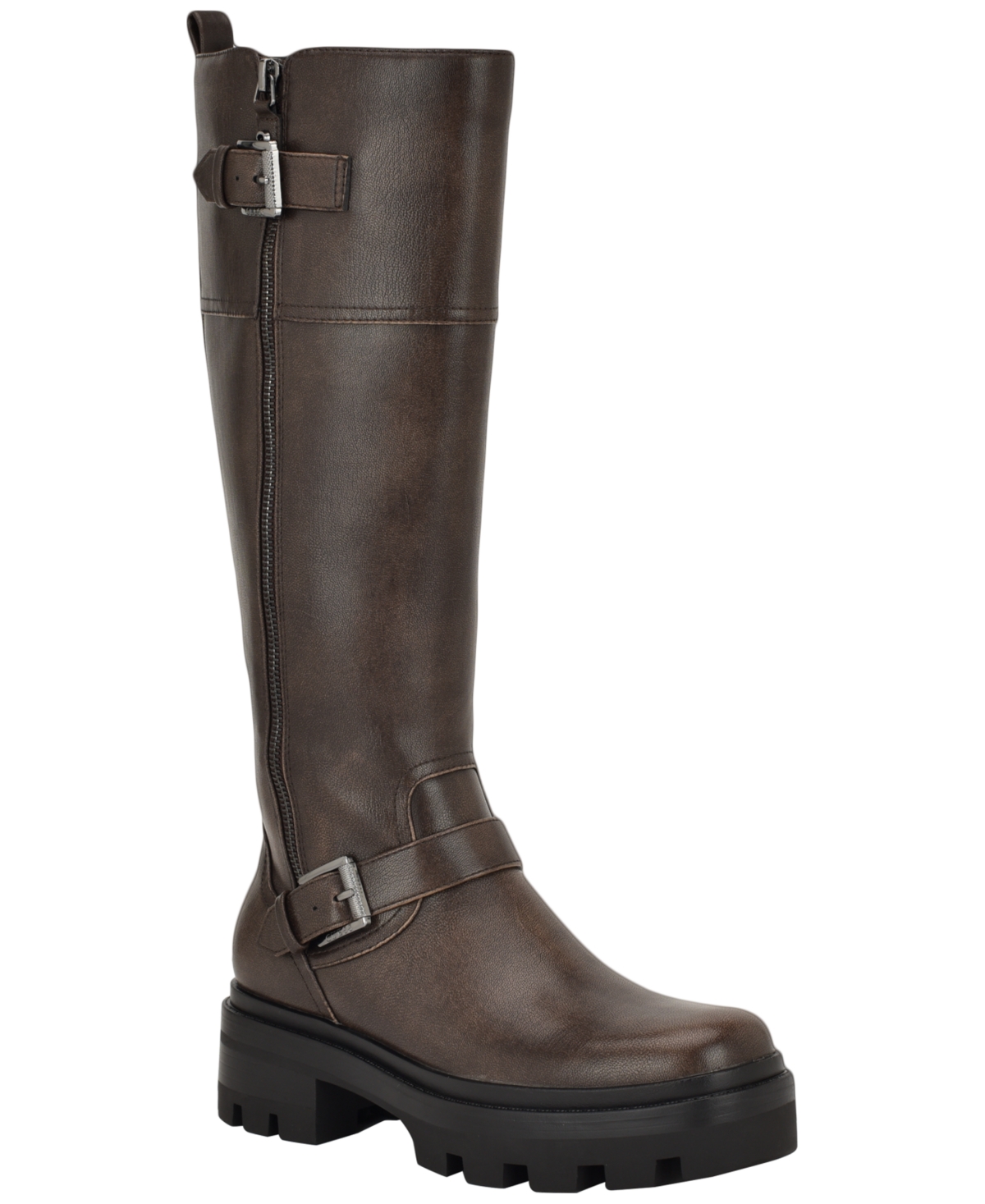 Click here for Guess Womens Lynnie Tall Buckle Moto Lug Sole Boot... prices