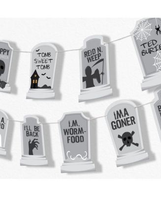 Graveyard Tombstones Garland Banner, 30 Feet of Cord, 15 Paper ...