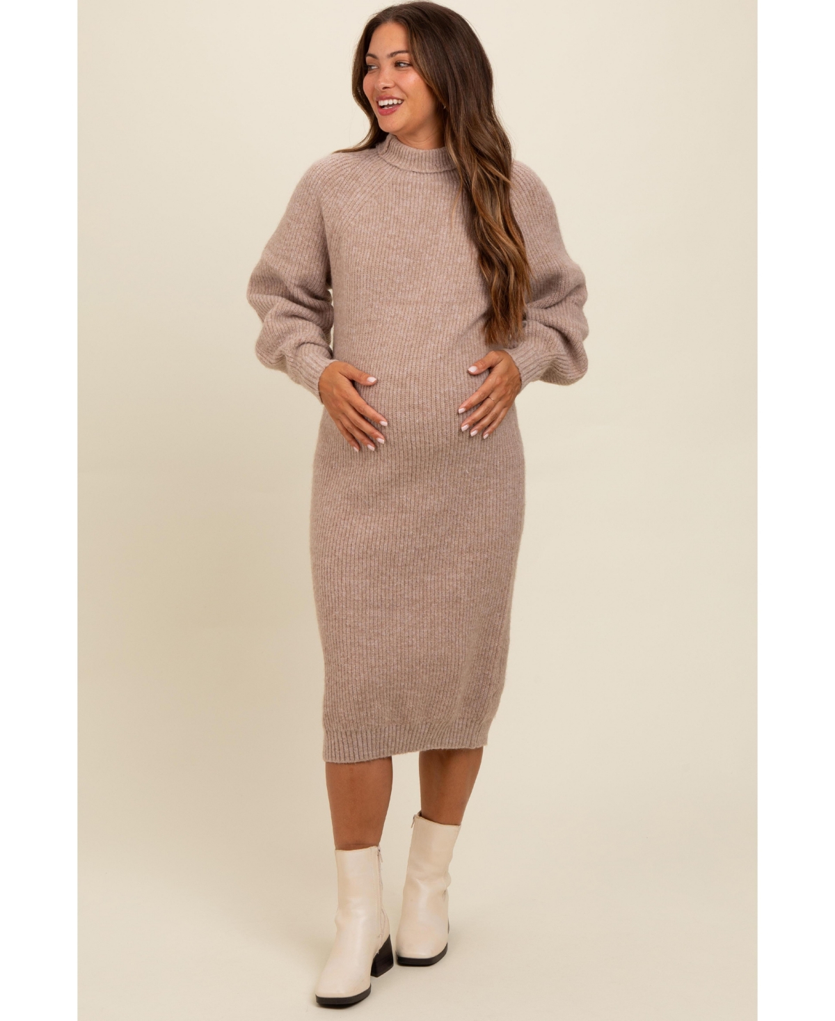 Click here for Pinkblush Maternity Beige Mock Neck Bubble Sleeve... prices