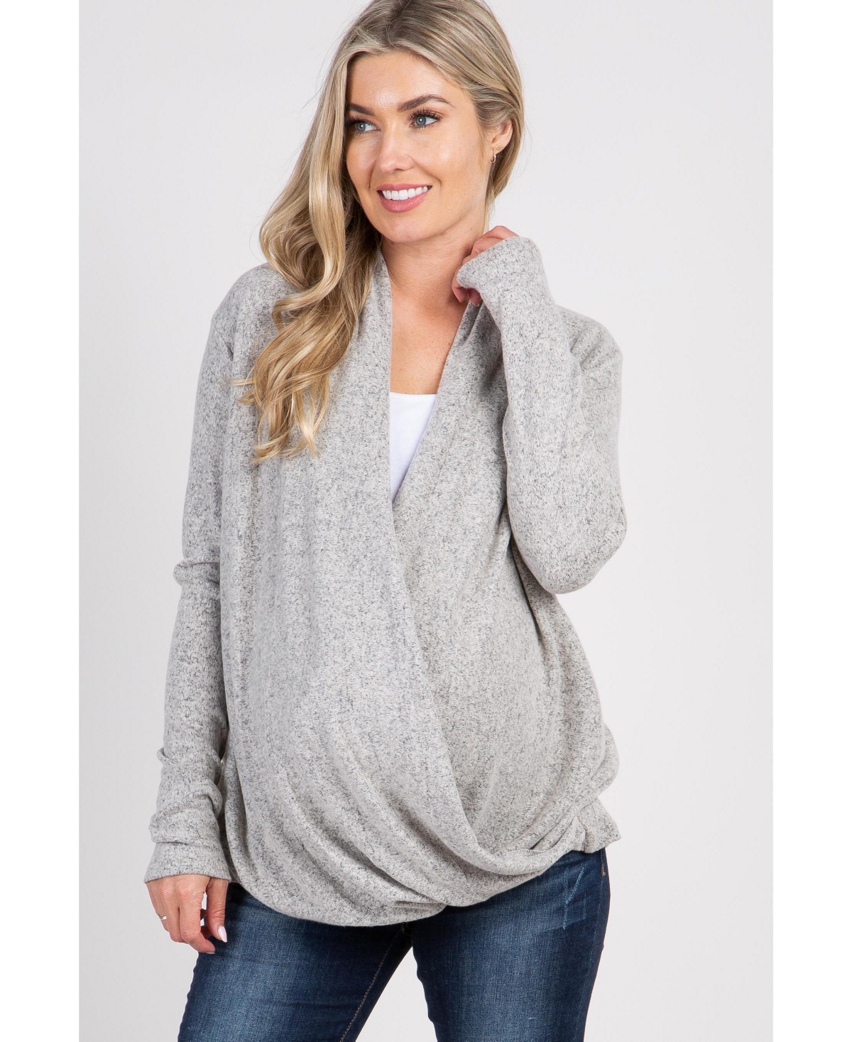 Click here for Pinkblush Maternity Beige Knit Draped Wrap V-Neck... prices