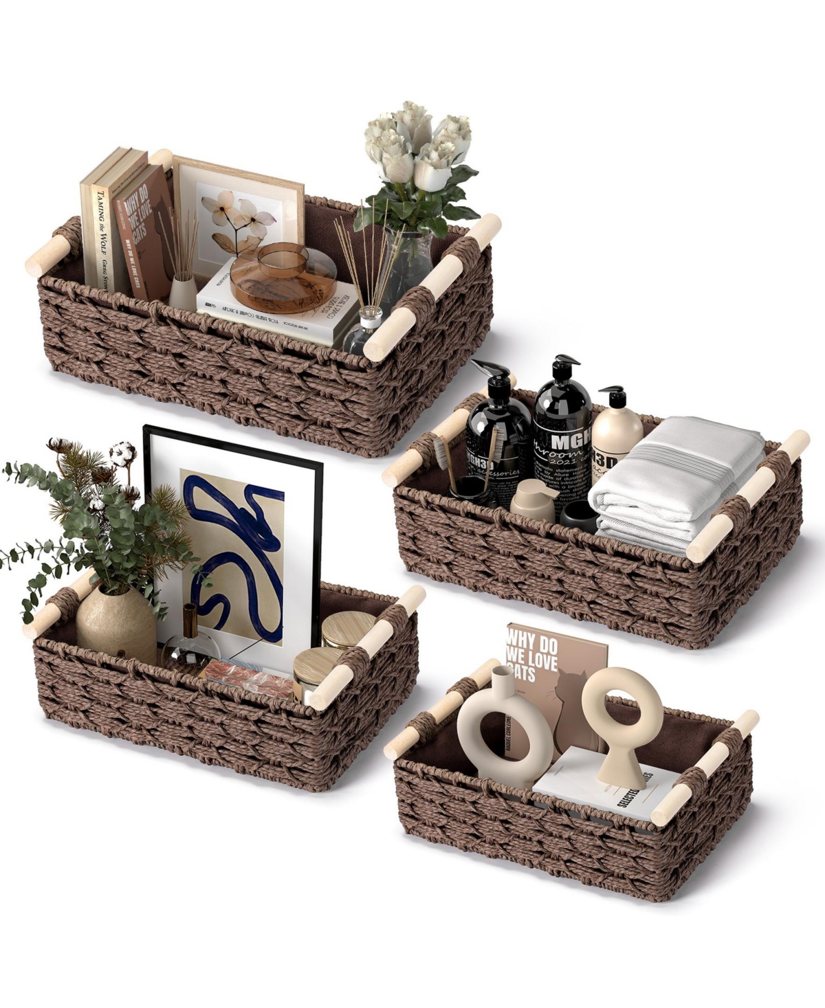 Click here for Woven Storage Baskets with Wooden Handles  Set of... prices