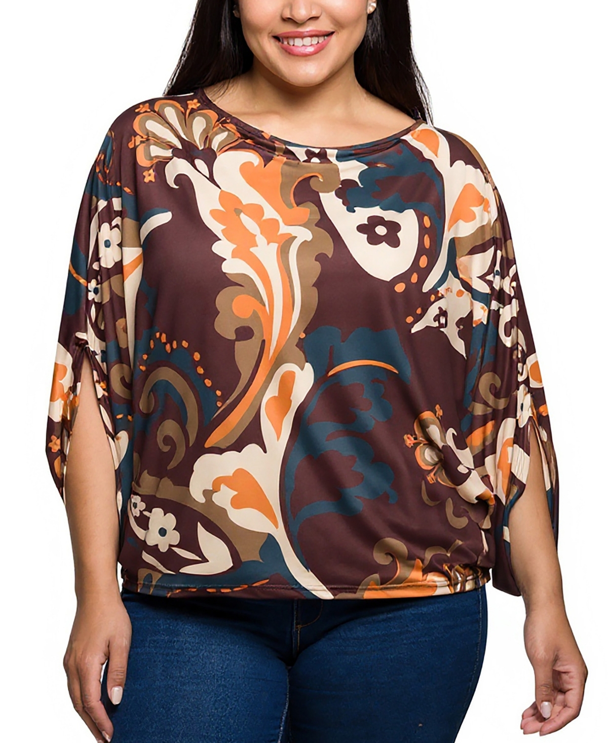 Click here for 24seven Comfort Apparel Plus Size Brown Paisley Pr... prices
