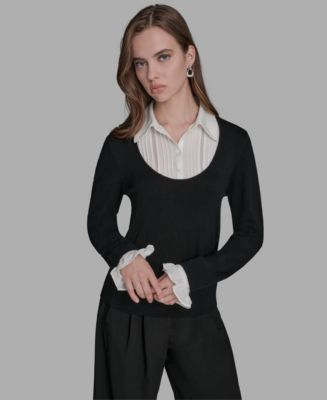 BCBG Women's Long Sleeve with Embroidered Bib Sweater - Macy's