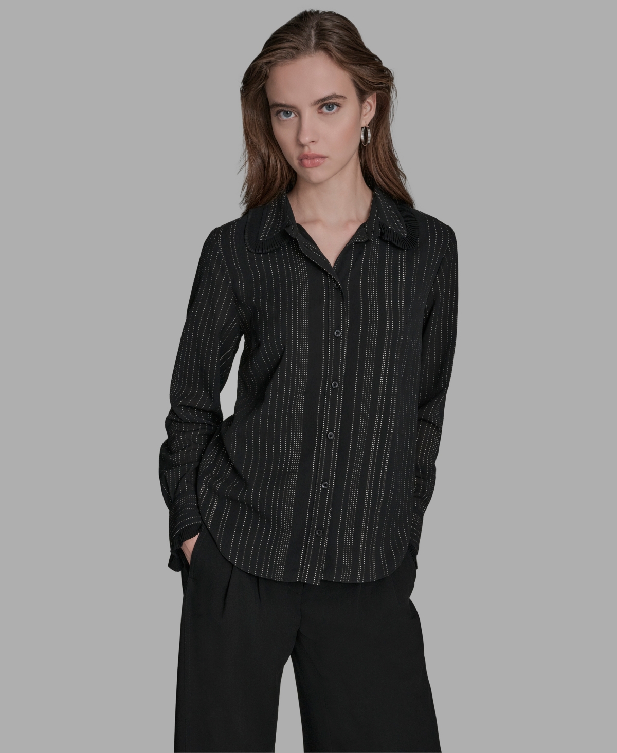 Click here for Bcbg Womens Long Sleeve Embellished Blouse - Black... prices