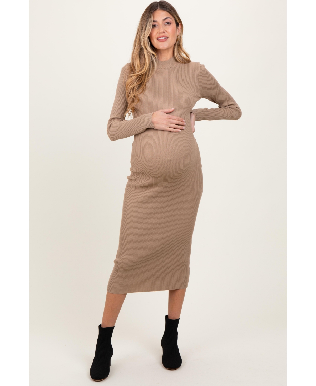 Click here for Pinkblush Maternity Light Taupe Mock Neck Fitted R... prices