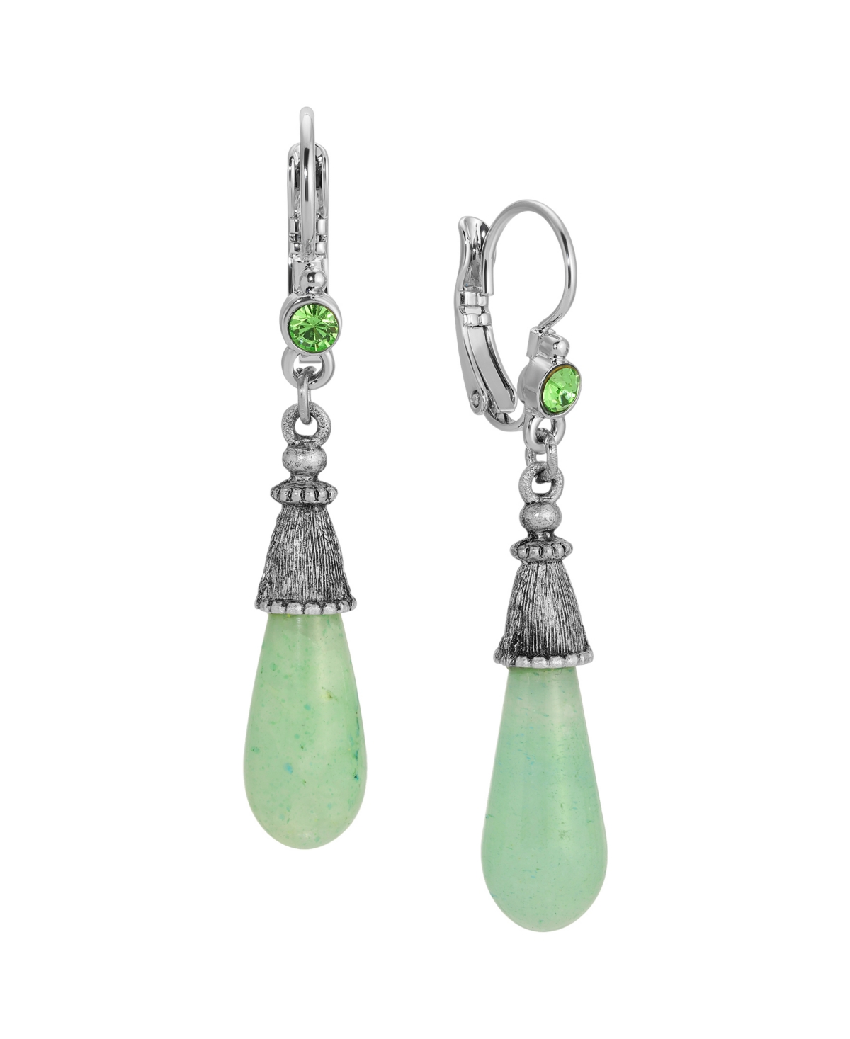 Click here for 2028 Silver Tone Aventurine Teardrop Earrings - Gr... prices