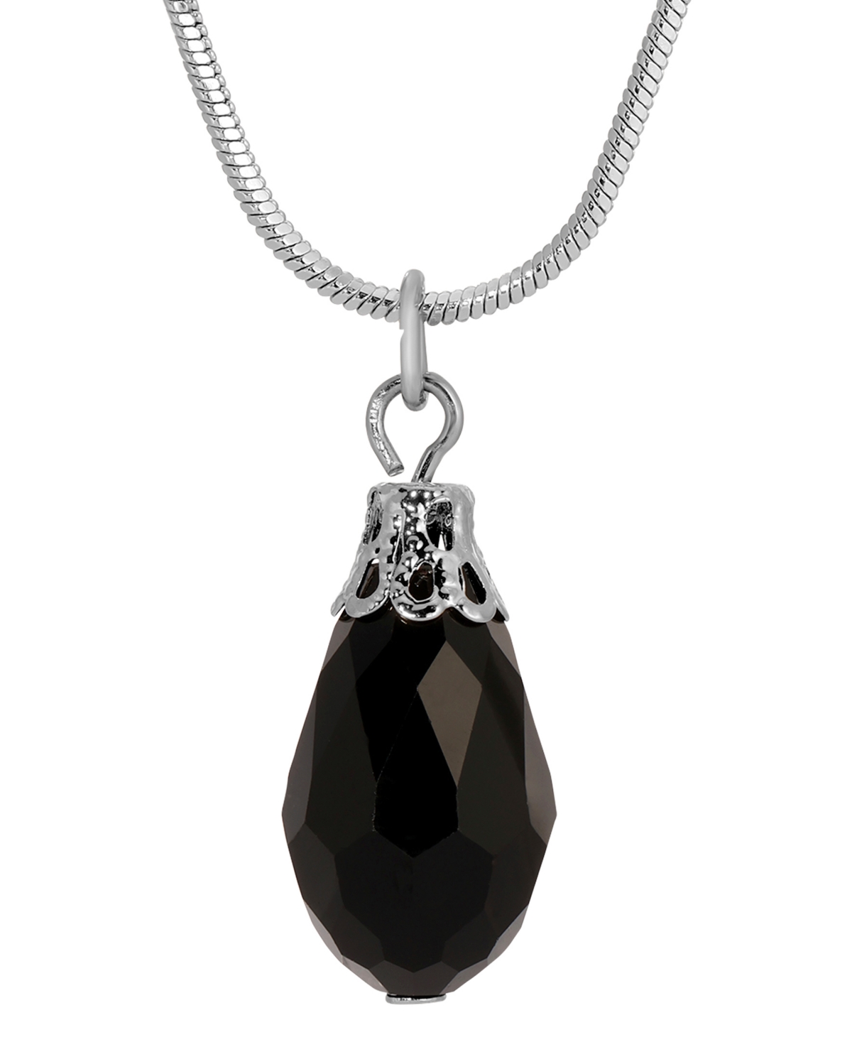 Click here for 2028 Silver Tone Teardrop Bead Necklace - Black prices