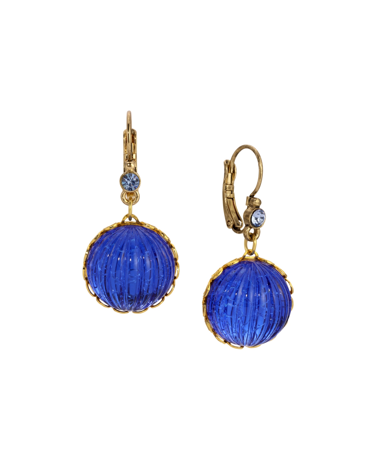 Click here for 2028 Round Blue Ribbed Crystal Earring - Blue prices
