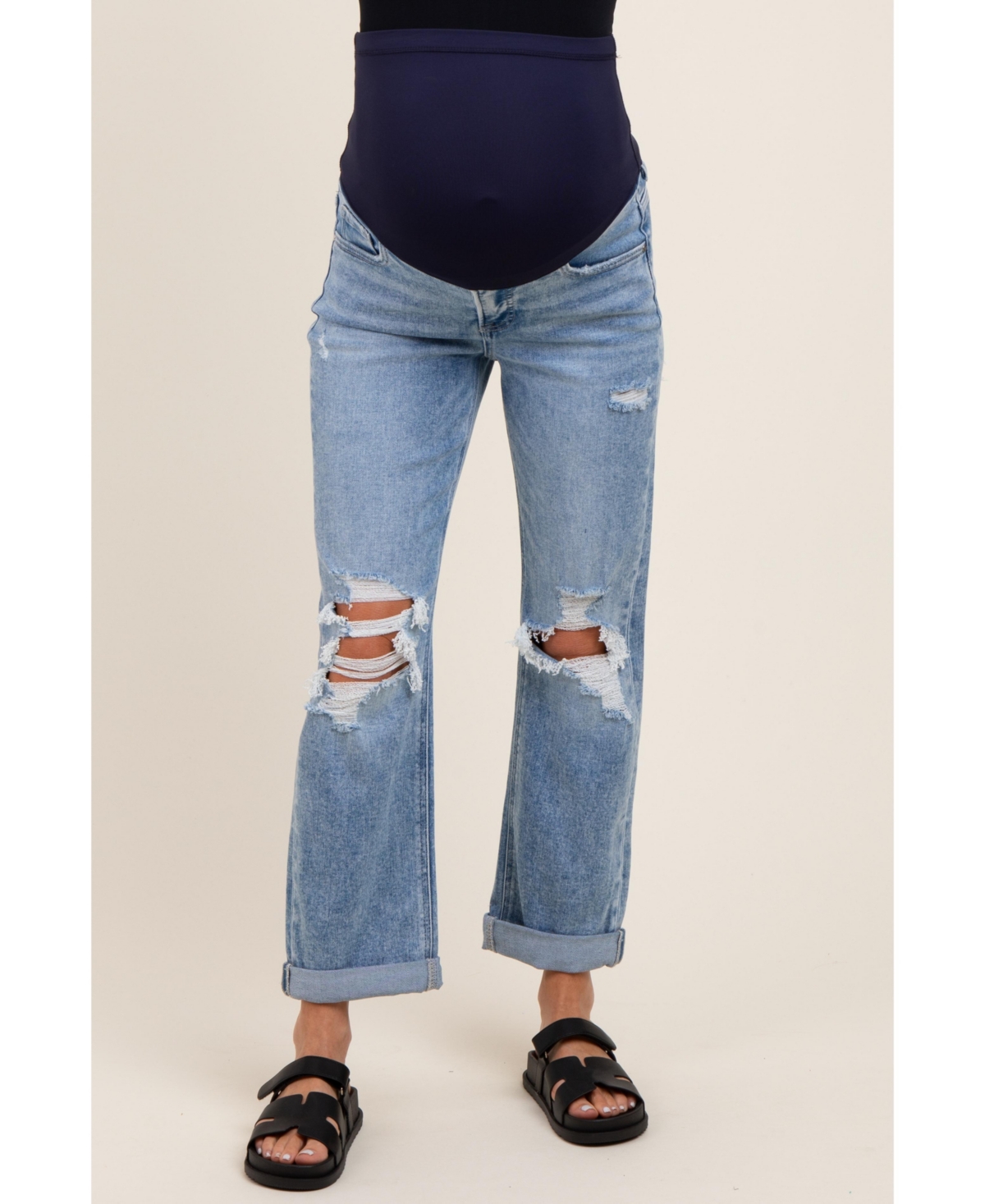 Click here for Pinkblush Maternity Light Blue Ripped Knee Rolled... prices