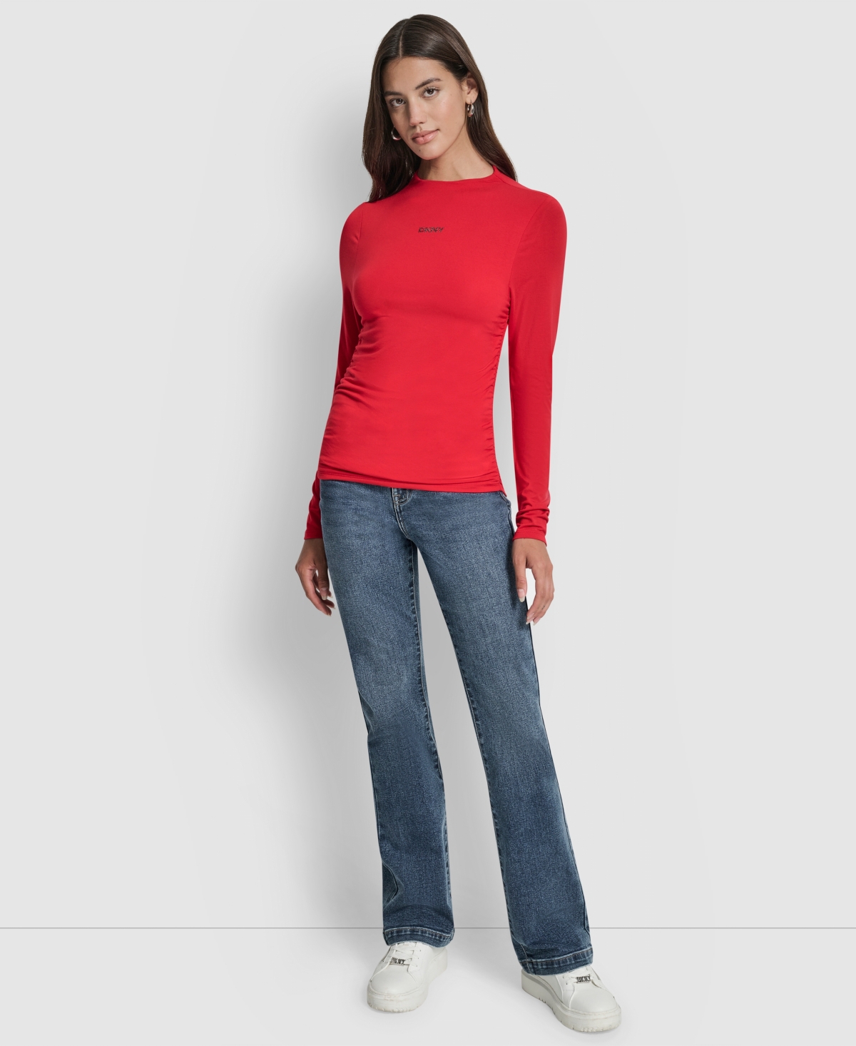 Click here for Dkny Jeans Womens Side Ruched High Neck Long Sleev... prices