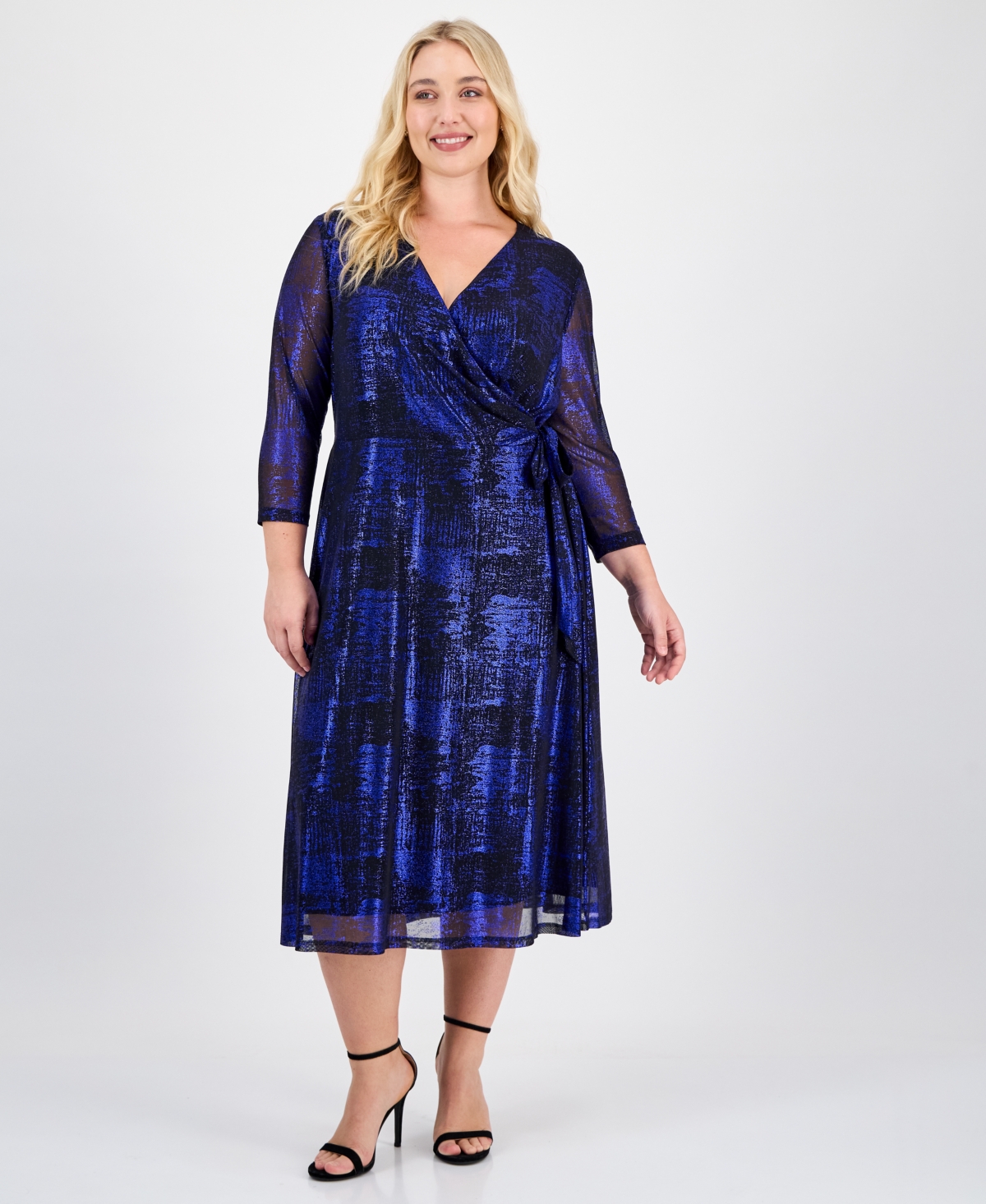 Click here for Connected Plus Size Metallic Side-Tie Midi Dress -... prices