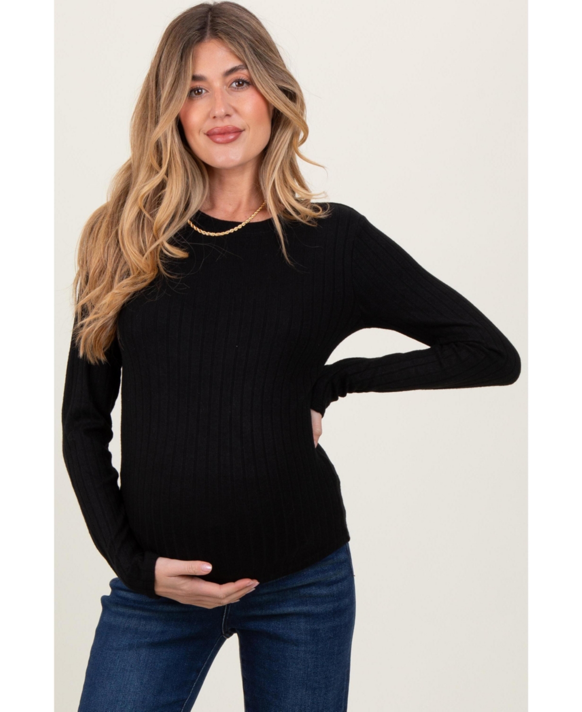 Click here for Pinkblush Maternity Black Ribbed Long Sleeve Top -... prices