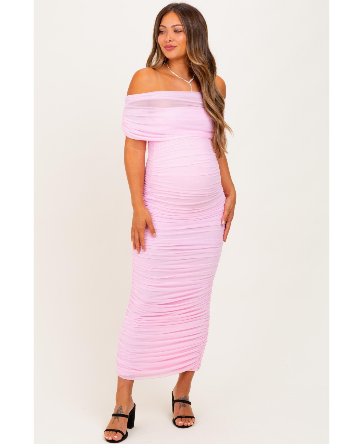 Click here for Pinkblush Maternity Light Pink Ruched Mesh Foldove... prices