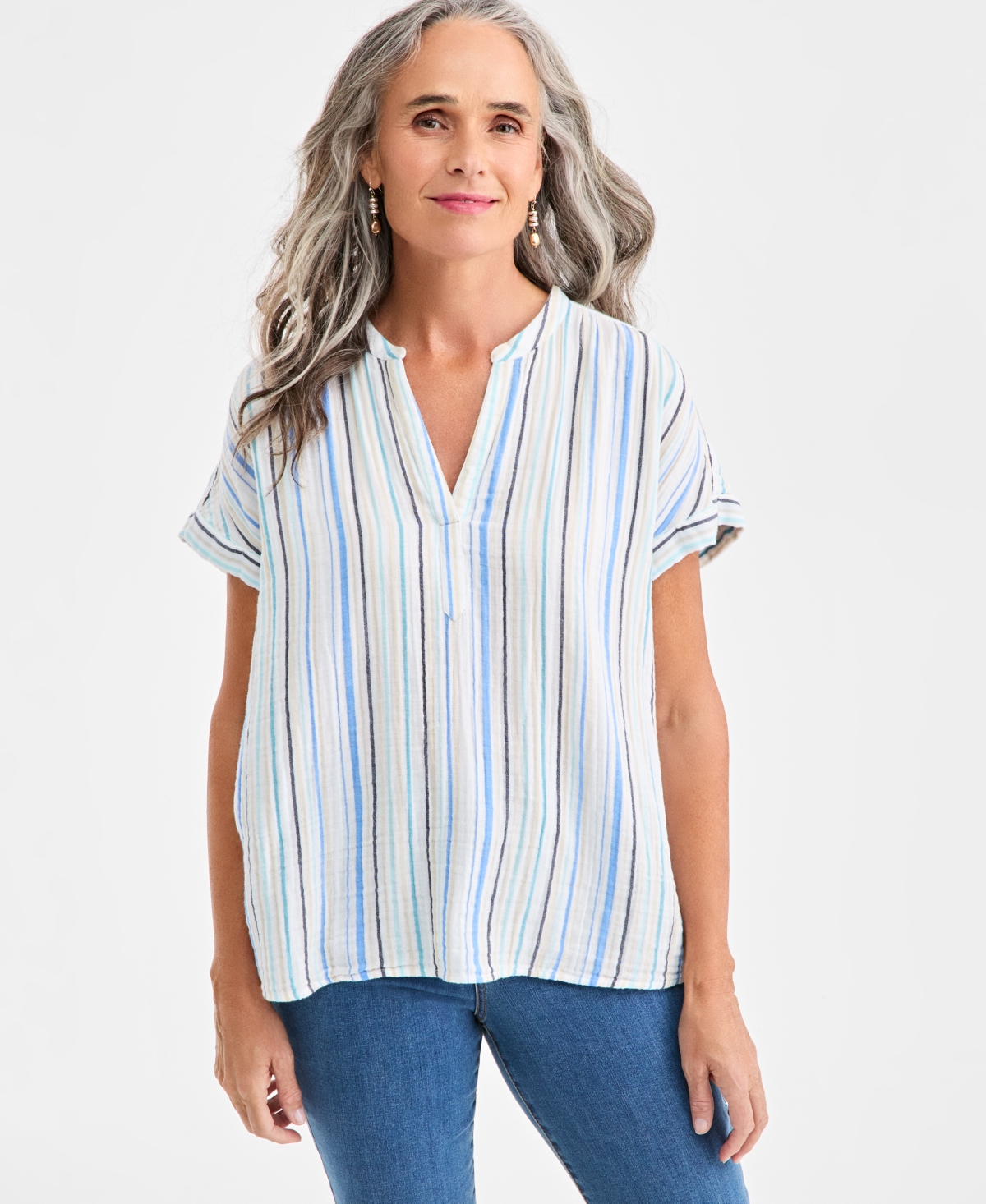 Click here for Style & Co Womens Cotton Split-Neck Dolman-Sleeve... prices