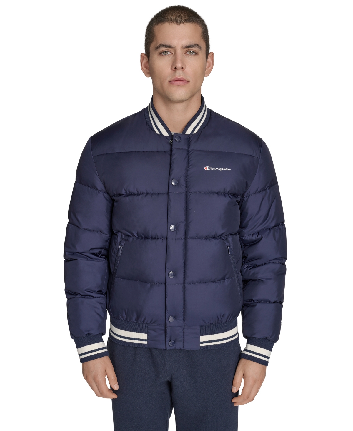 Click here for Champion Mens Quilted Varsity Puffer Jacket - Peac... prices