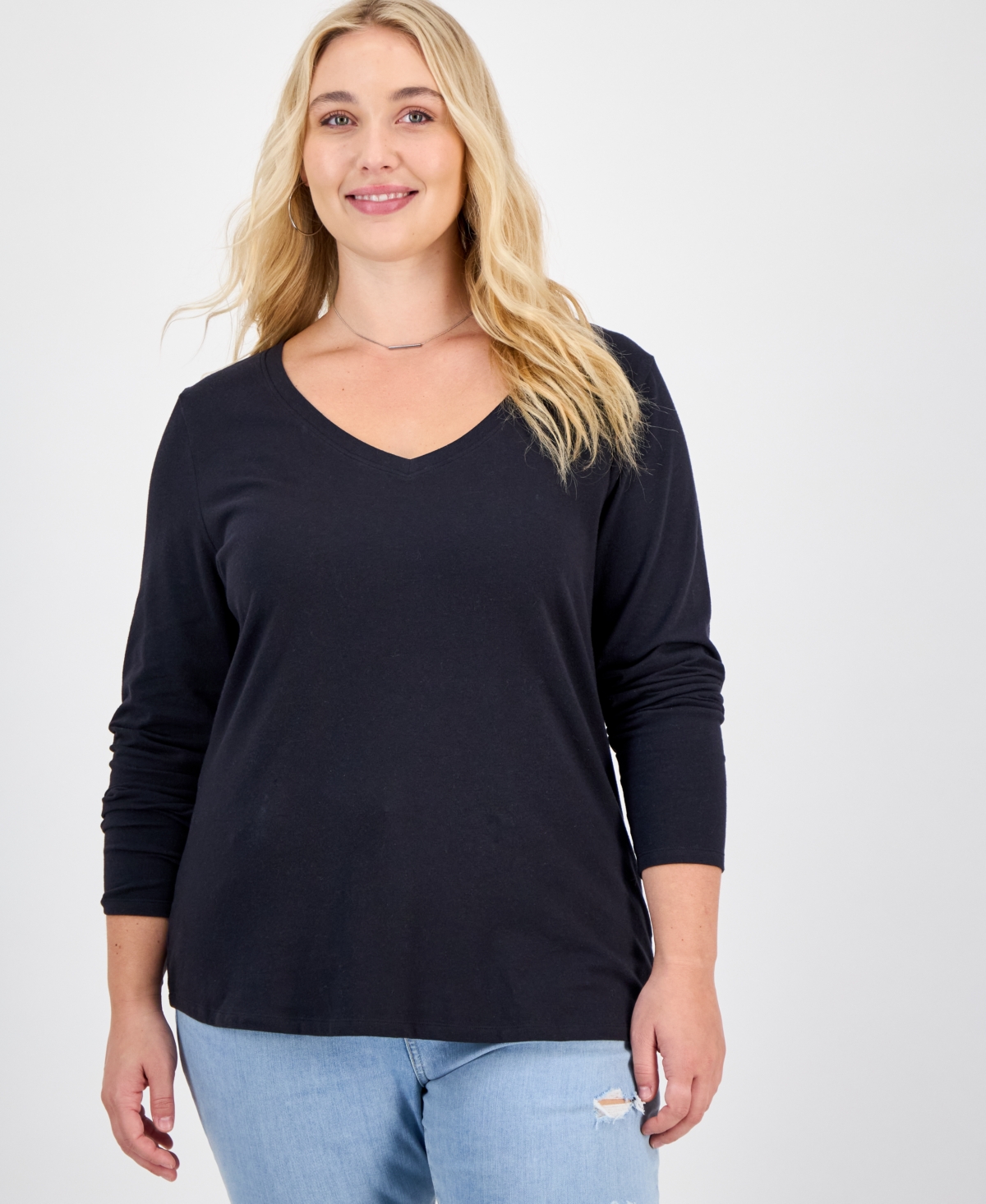 Click here for Aveto Plus Size V-Neck Top - Black Beauty prices