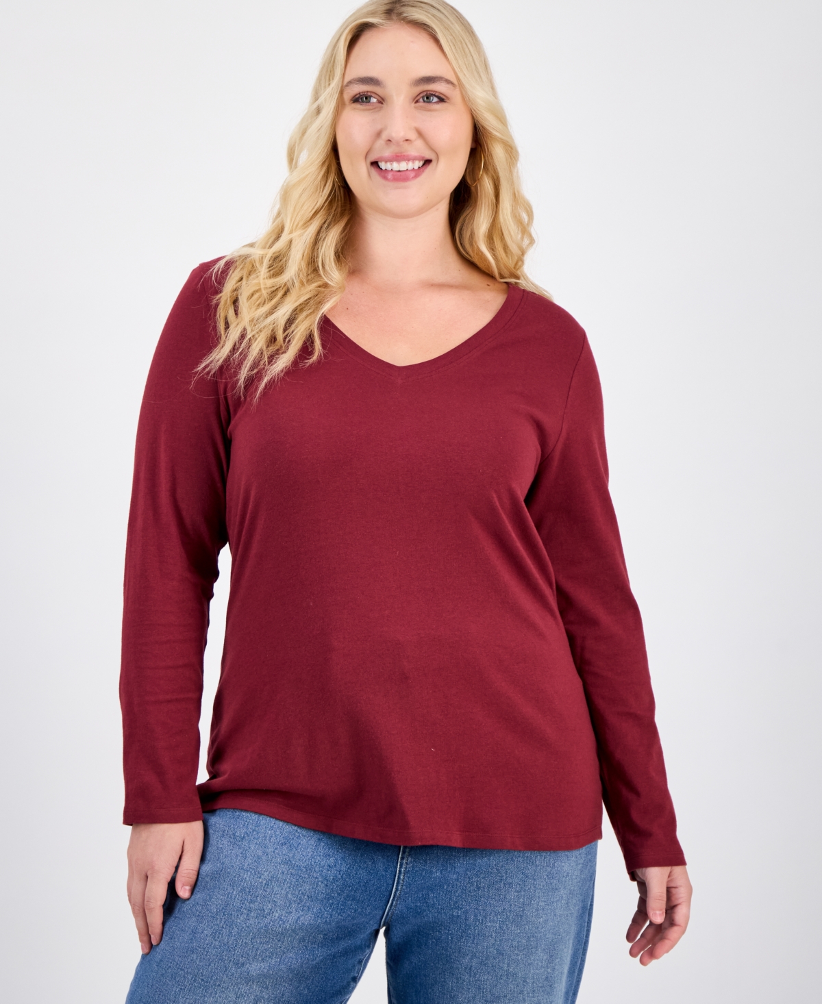 Click here for Aveto Plus Size V-Neck Top - Cabernet prices