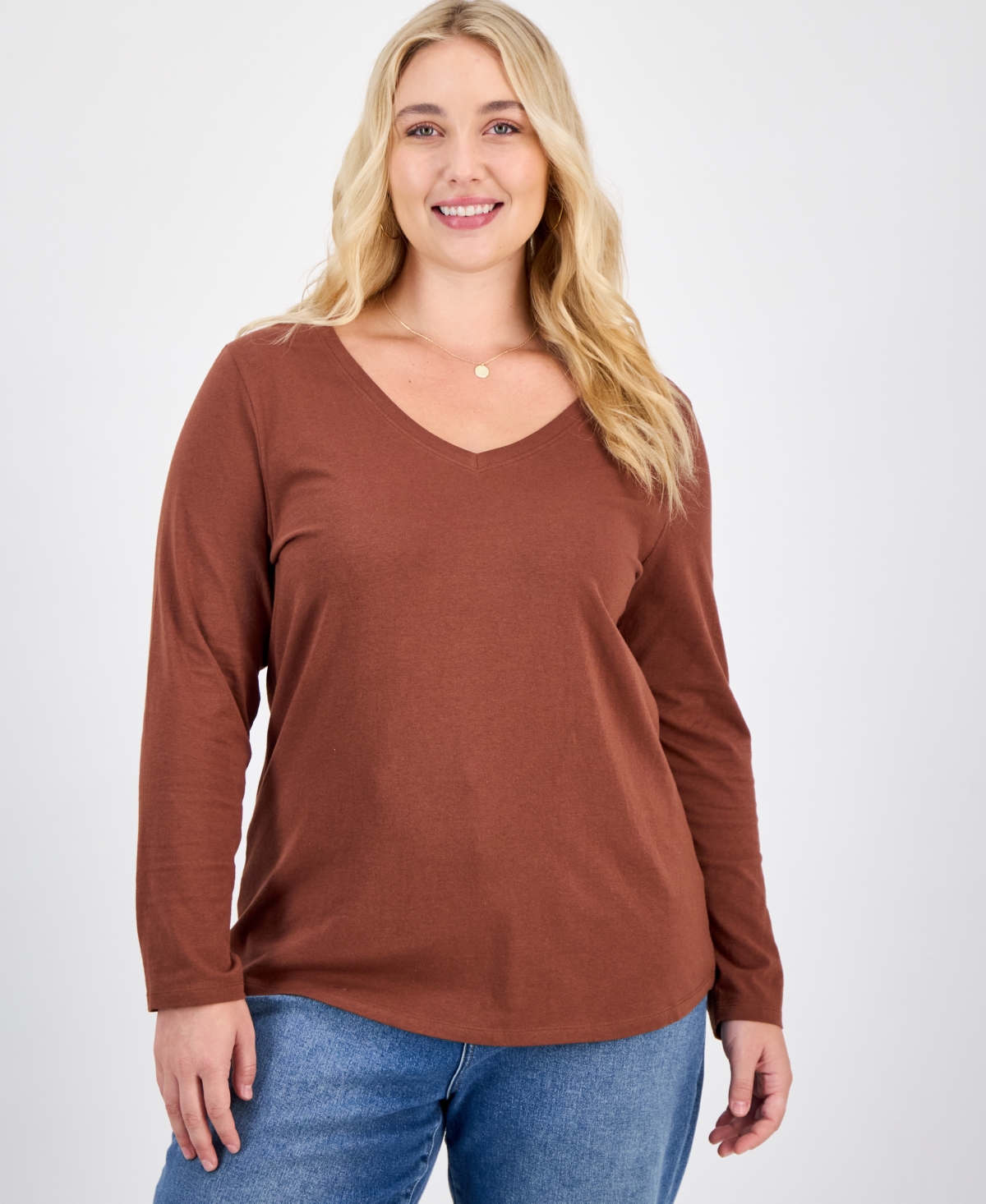Click here for Aveto Plus Size V-Neck Top - Cappuccino prices
