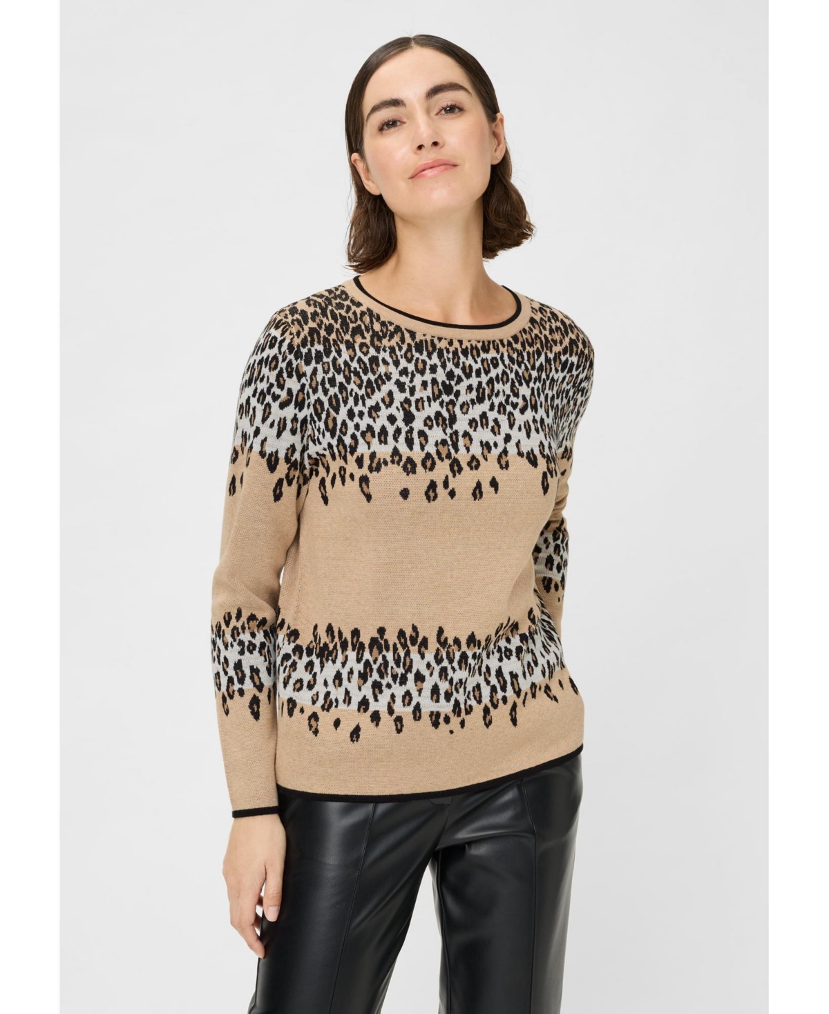 Click here for Olsen Womens Leopard Panneaux Sweater - Warm biscu... prices