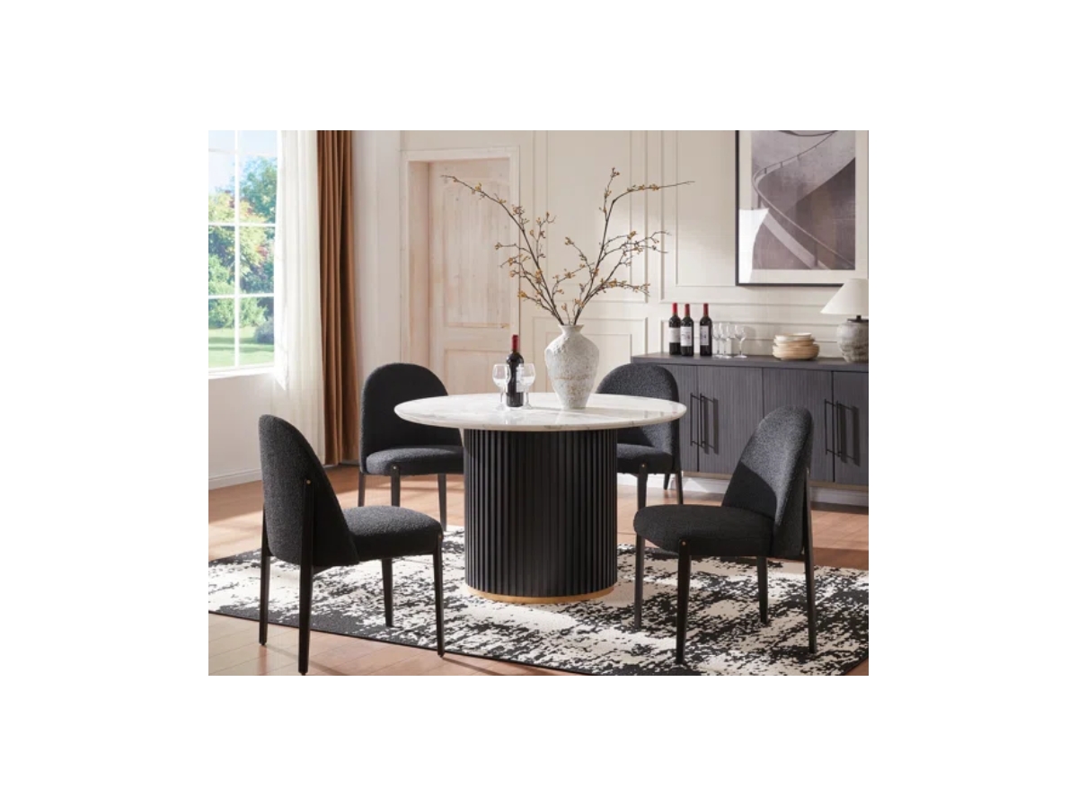 Click here for Morden Fort Glam 5-Piece Wood Round Dining Table w... prices