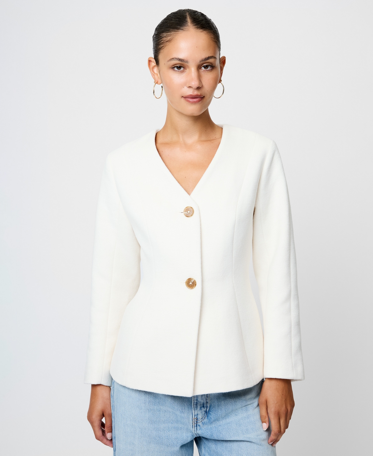 Fcuk Womens Textured Long Sleeves Jacket - Porcelain Cream