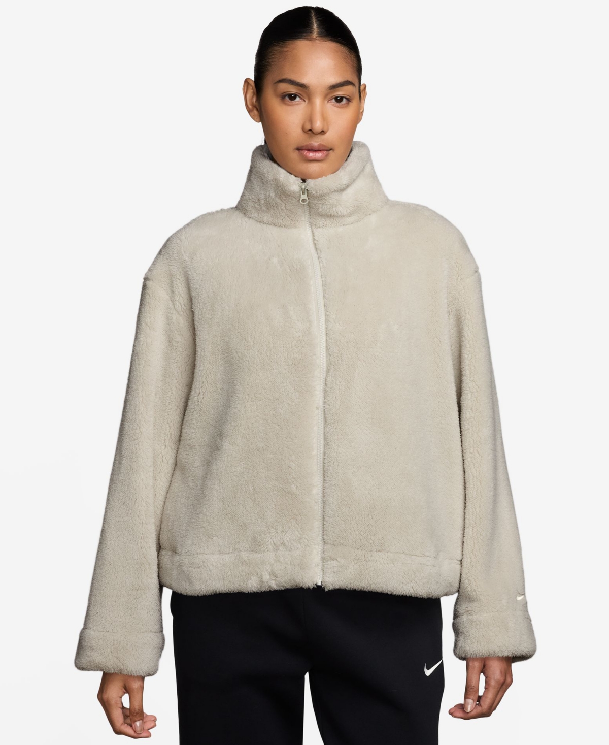 Nike Womens Essential Sherpa High-Pile Fleece Jacket - Light Bone/Sail