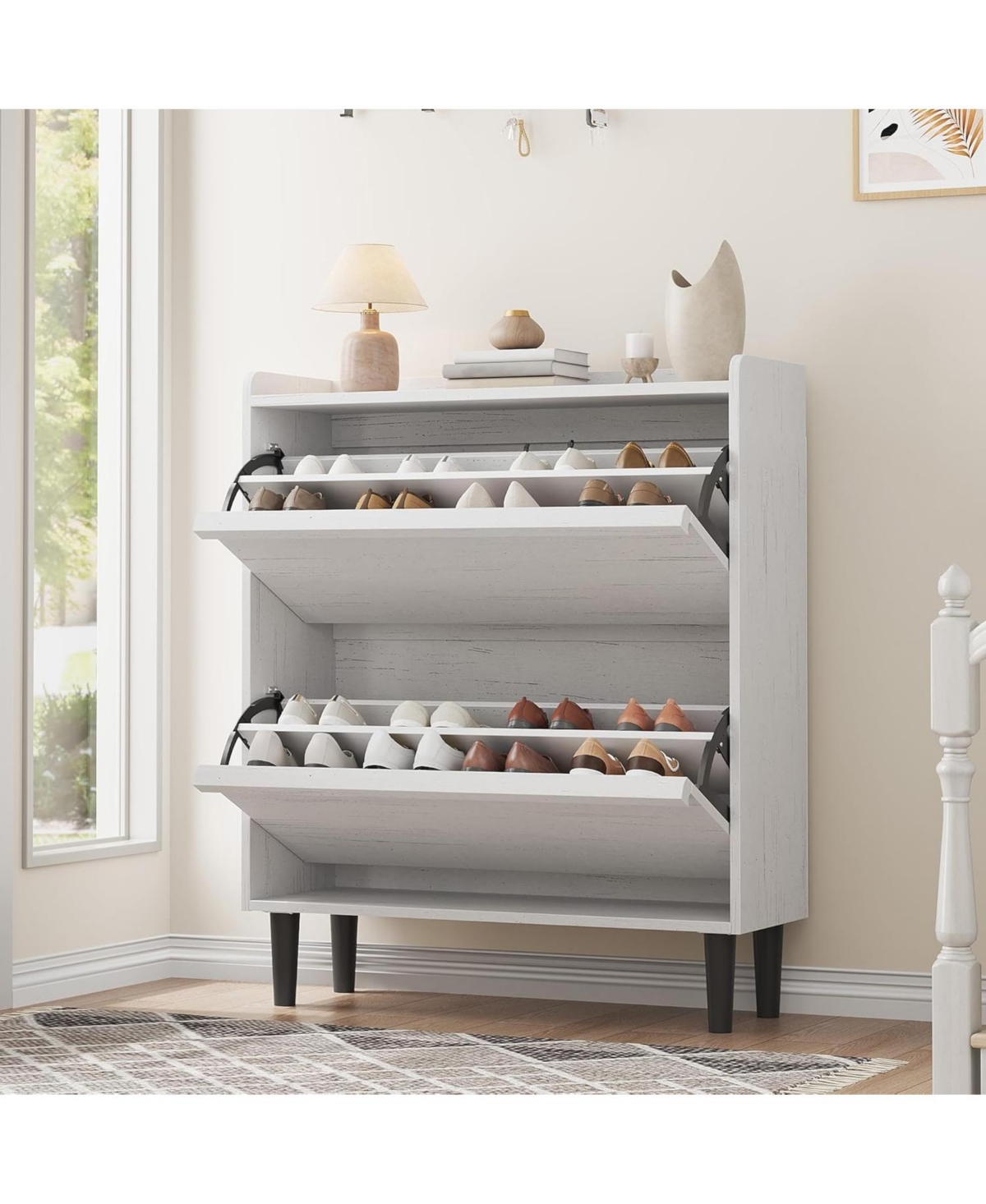 Click here for Shoe Cabinet with 2 Flip Drawers Wooden Shoe Organ... prices