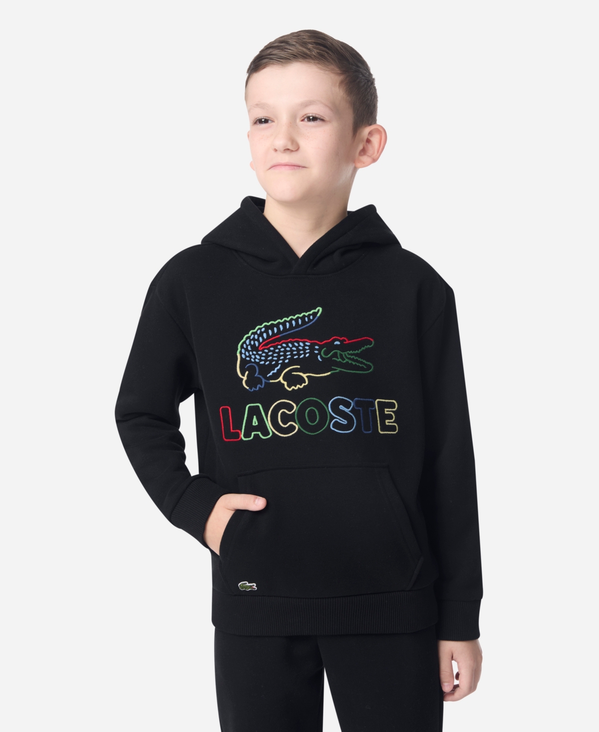 Click here for Lacoste Boys 8-20 Logo Embroidered Hoodie - Black prices