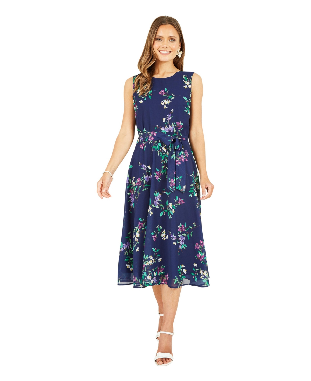 Click here for Yumi Womens Floral Print Midi Skater Dress - Navy prices
