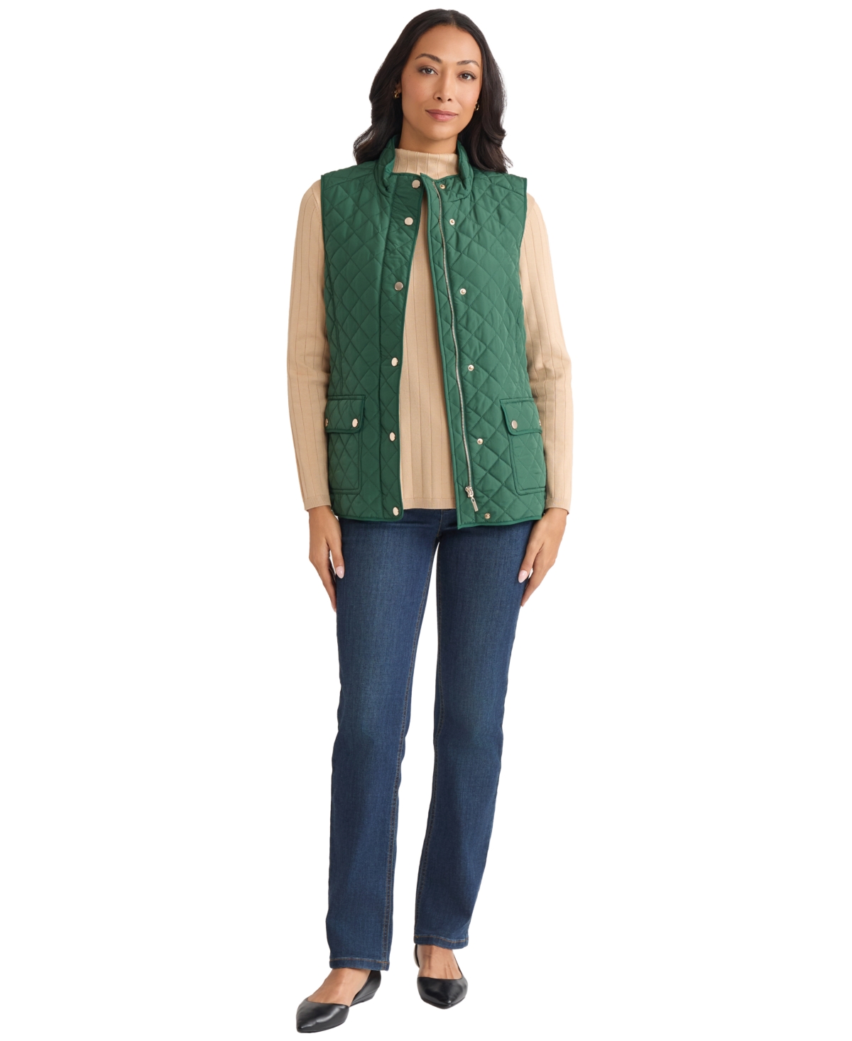 Click here for Jones New York Petite Patch Pocket Vest - Forest G... prices