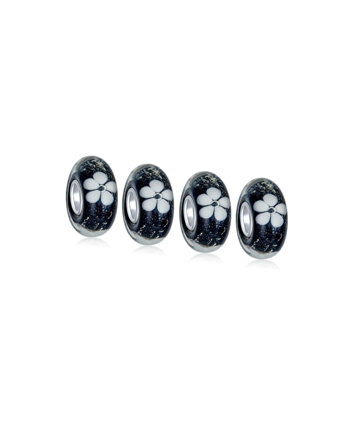 Click here for Bling Jewelry Set of 4 Black White Floral Glass Ch... prices