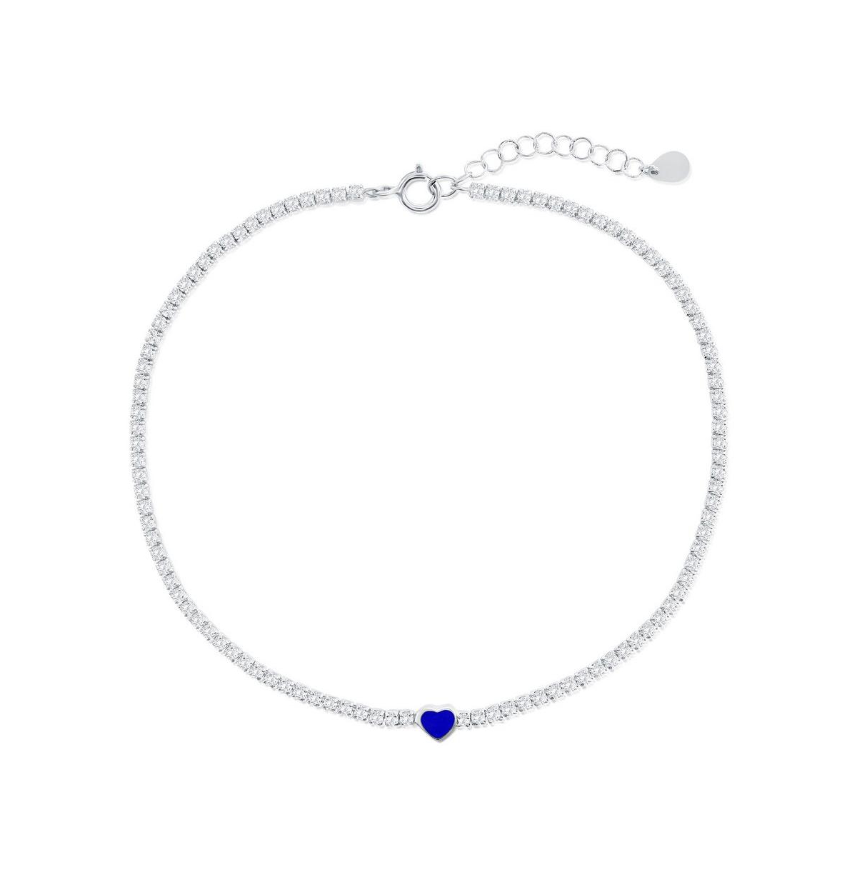 Click here for Sterling Silver  Enamel Heart  Cz Tennis Anklet -... prices