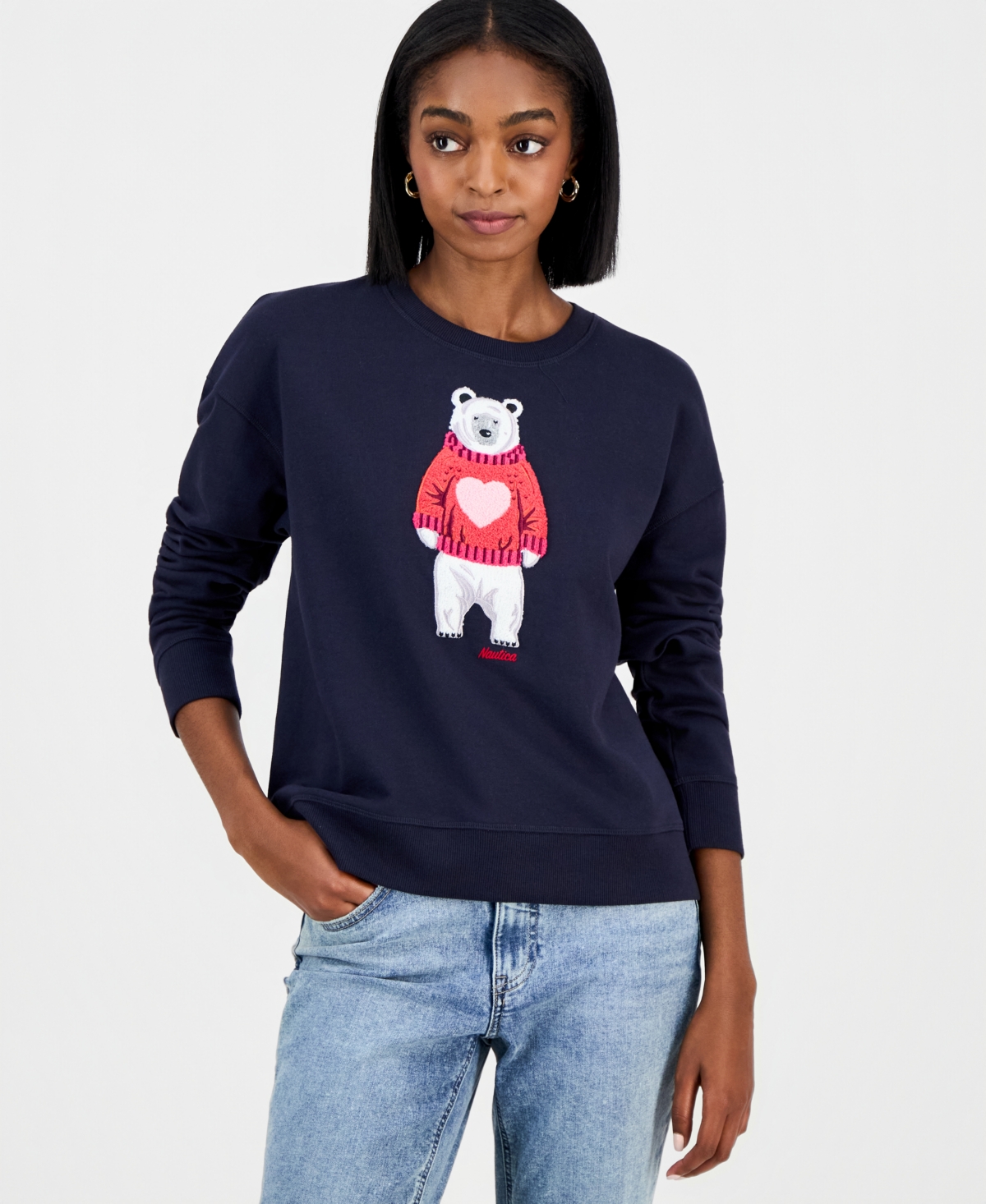 Click here for Nautica Jeans Womens Bear-Graphic Crewneck Sweater... prices