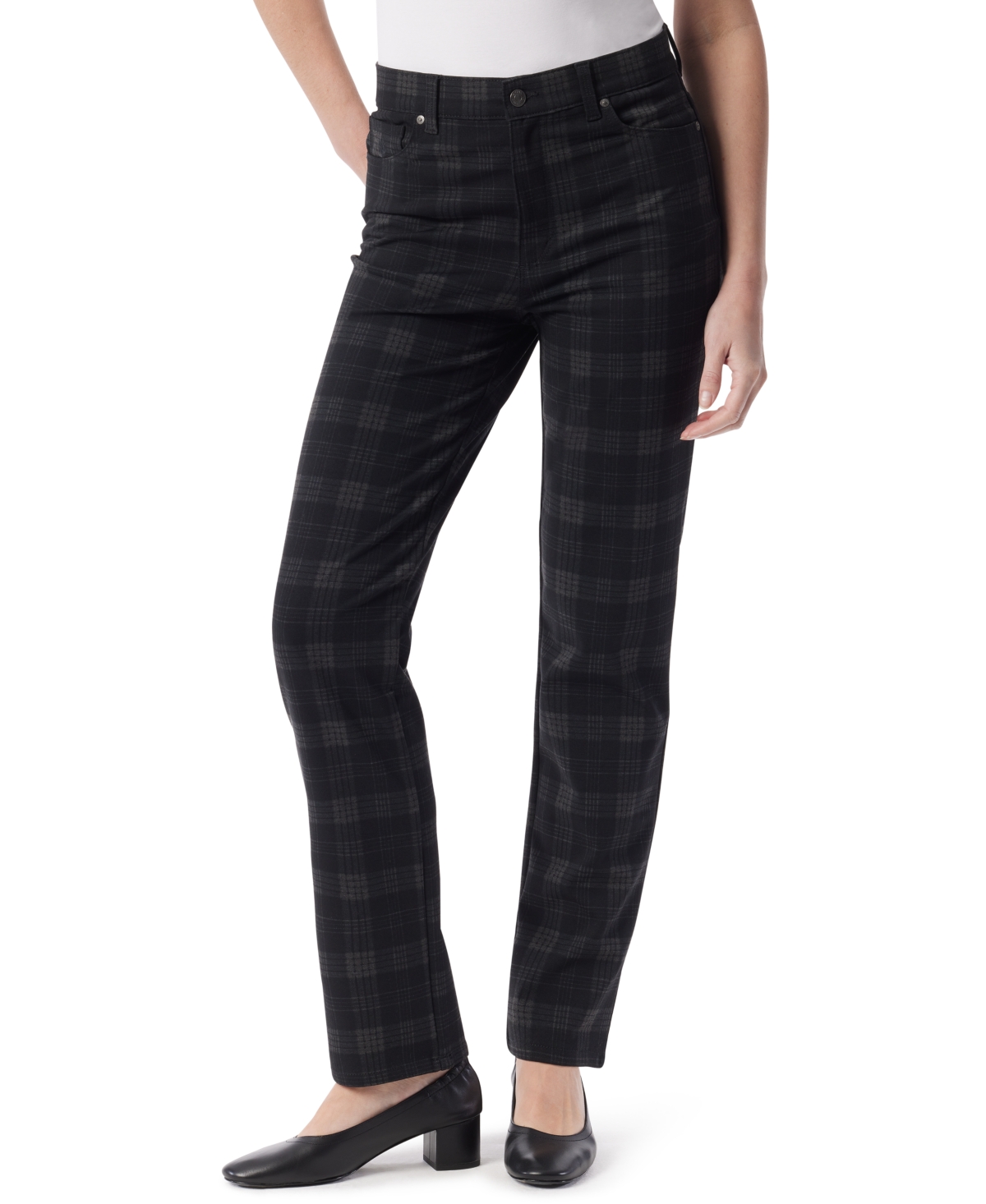 Gloria Vanderbilt Womens Amanda Ponte High-Rise Pants - Black - Cody Plaid