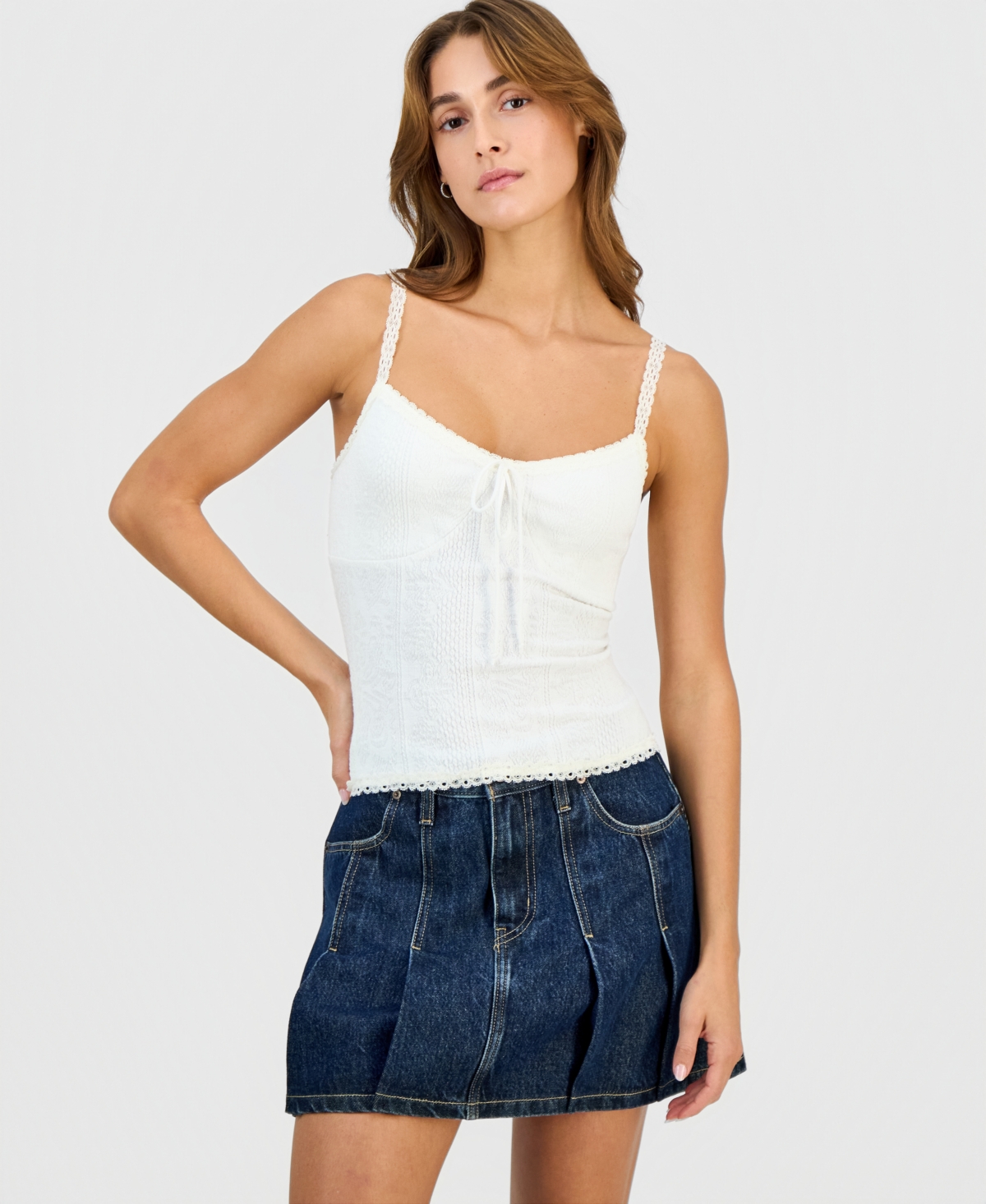 Click here for Just Polly Juniors Textured-Knit Lace-Trim Cami To... prices