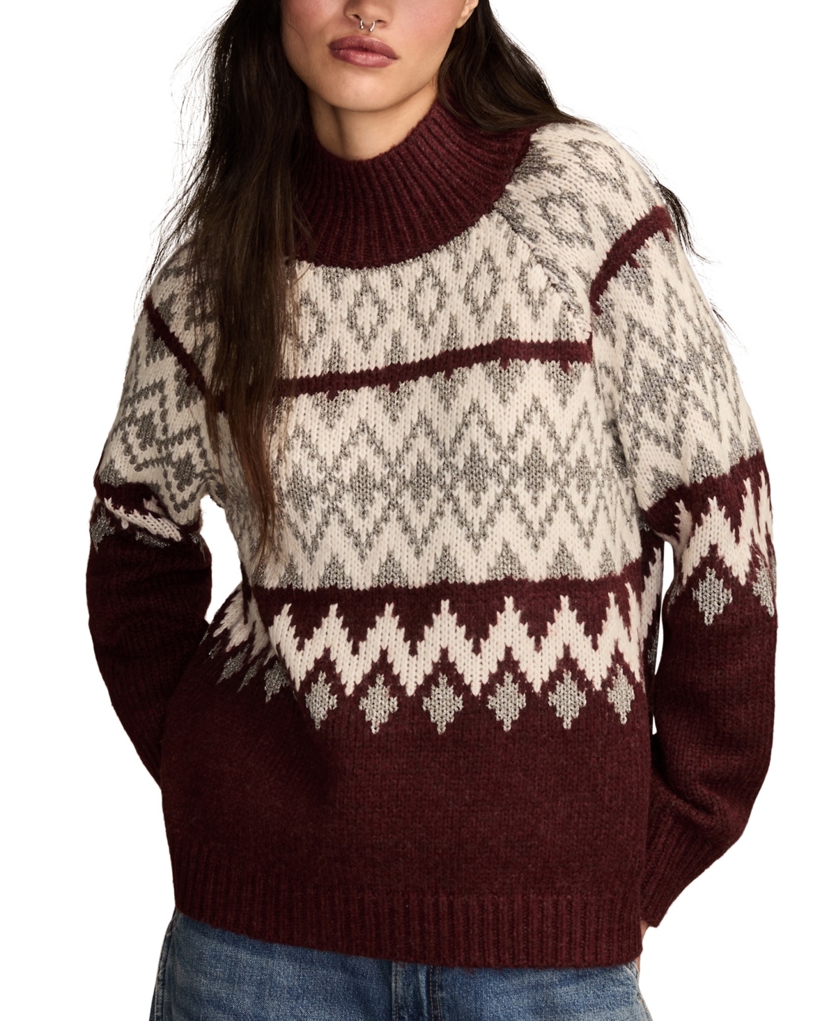 Click here for Lucky Brand Womens Fair Isle Mock-Neck Sweater - B... prices
