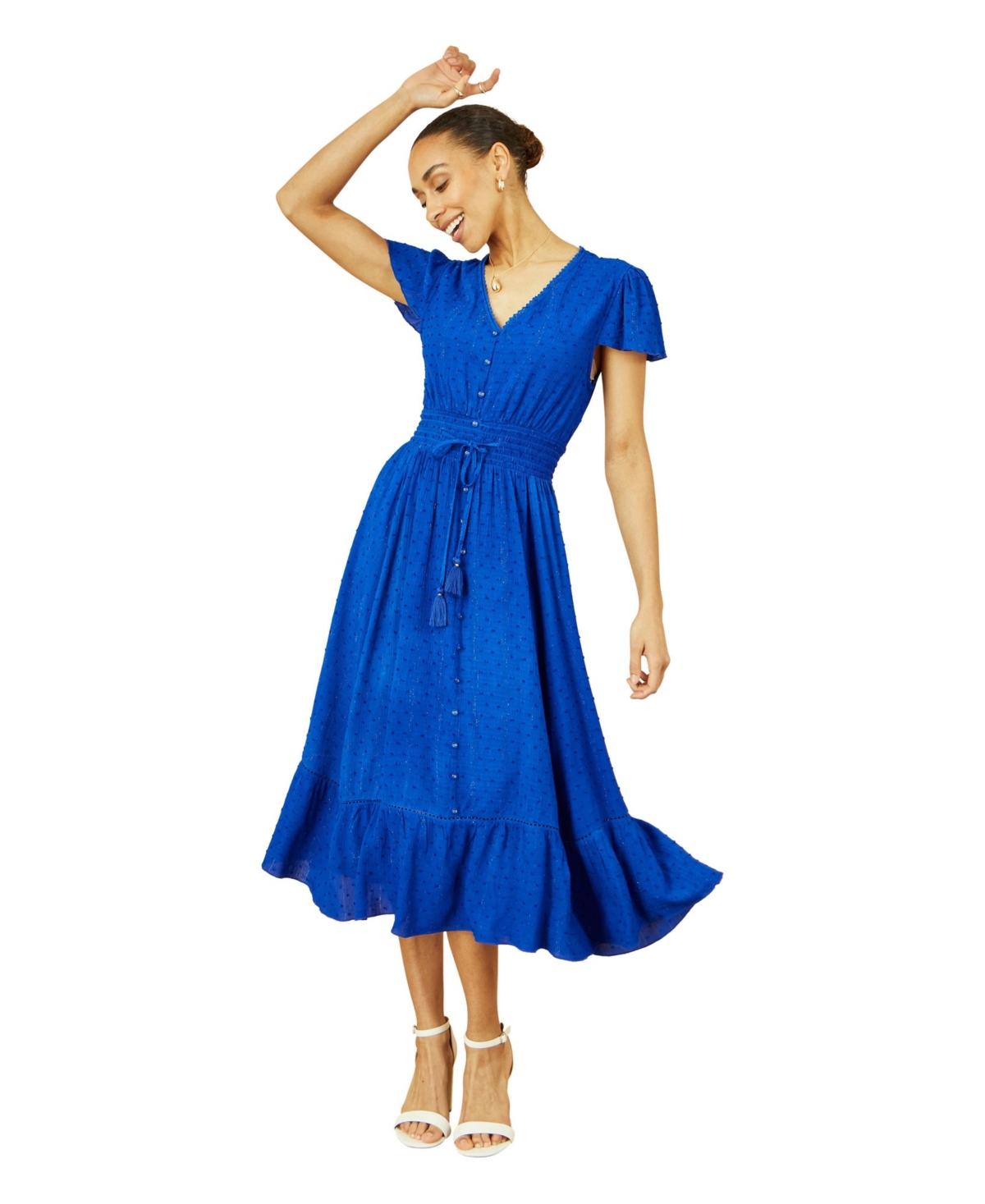 Click here for Yumi Womens Button Detail Midi Dress - Blue prices