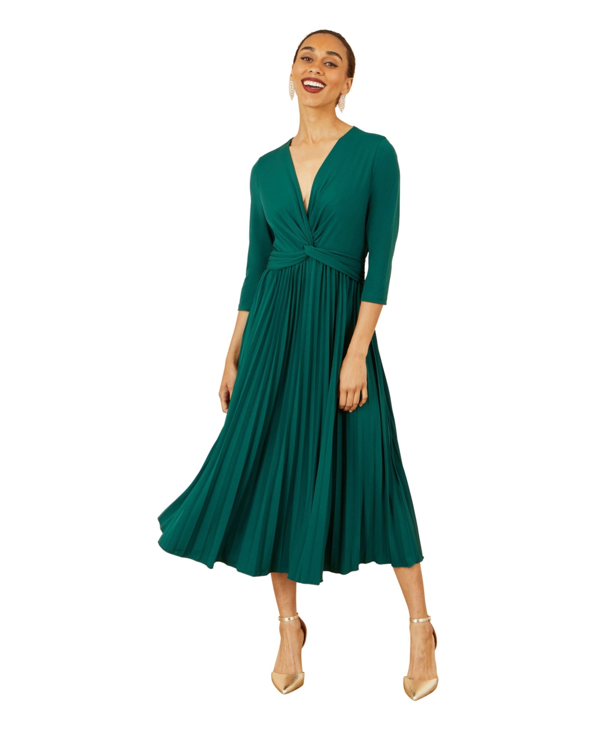 Click here for Yumi Jersey Knot Waist Midi Dress - Green prices