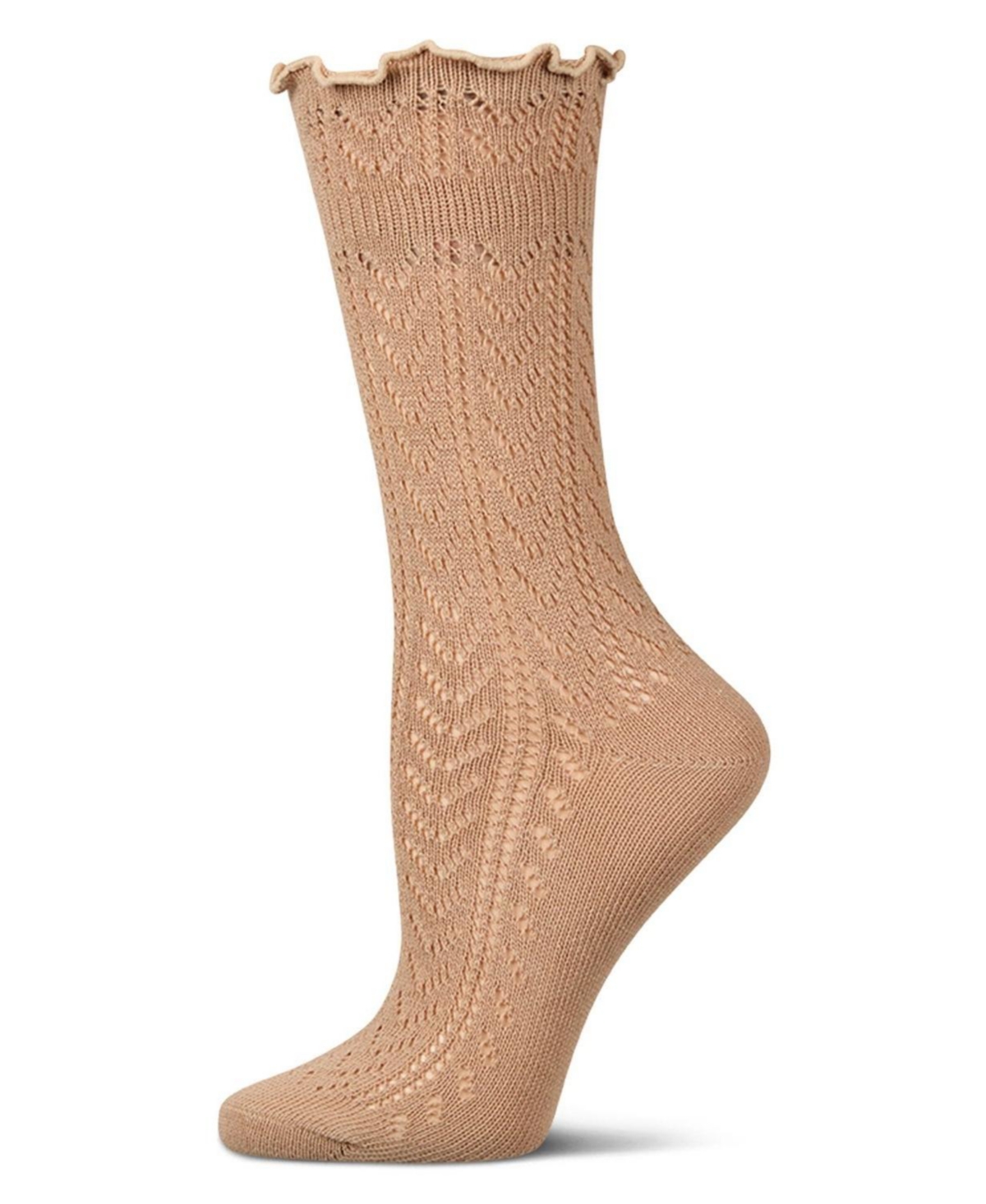 Click here for MeMoi Womens Ruffle Pointelle Crew Socks - Latte prices