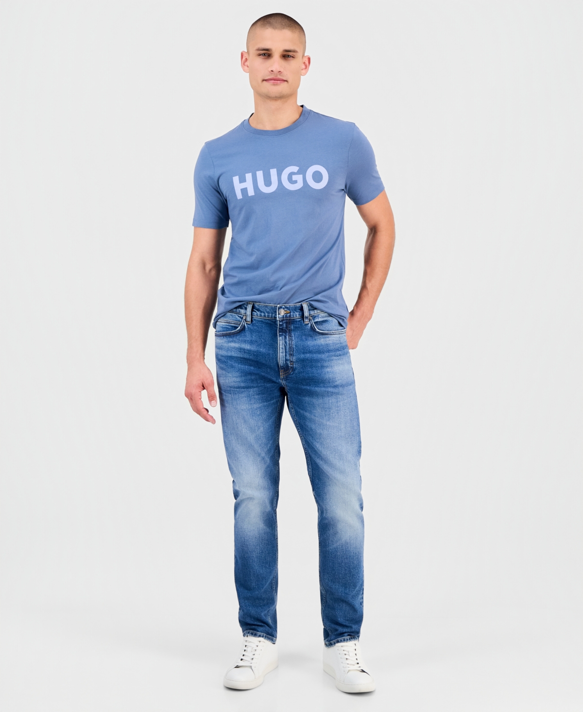 Click here for Hugo Boss Mens 708 Straight-Fit Jeans - Med Blue prices