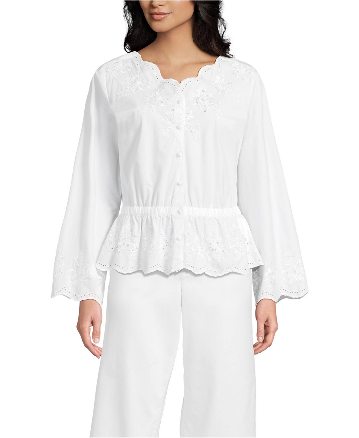 Click here for Lands End Womens Embroidered Poplin Long Sleeve Bl... prices
