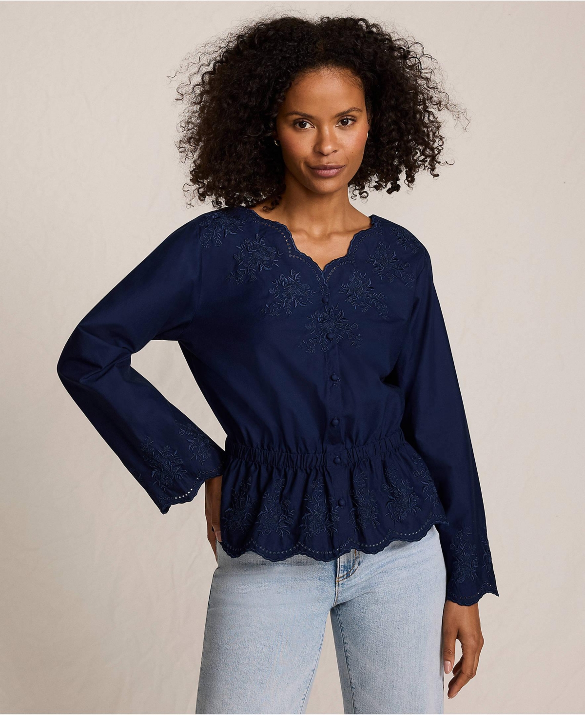 Click here for Lands End Womens Embroidered Poplin Long Sleeve Bl... prices