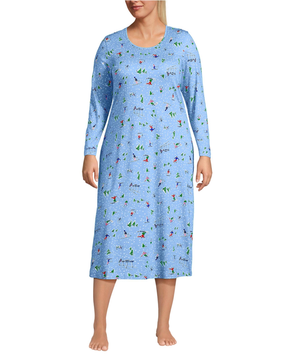 Click here for Lands End Plus Size Cotton Long Sleeve Midcalf Nig... prices