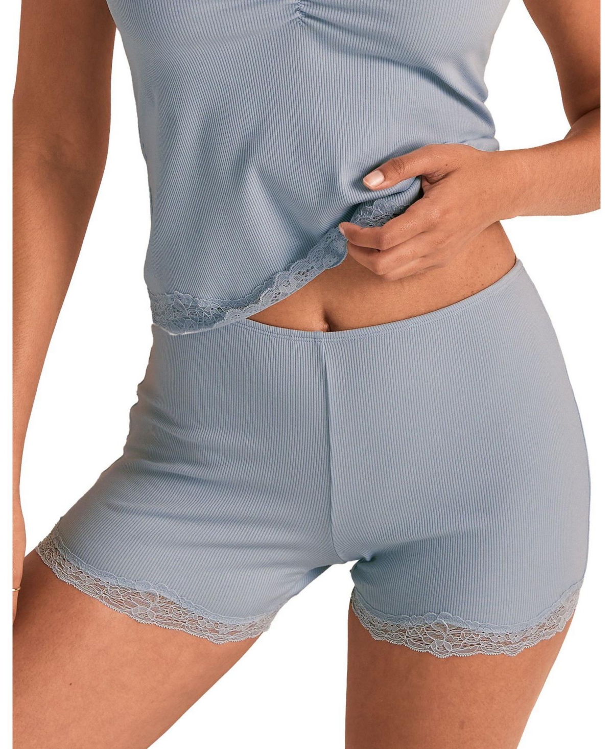 Click here for Adore Me Womens Rib Knit Biker Short - Light blue prices