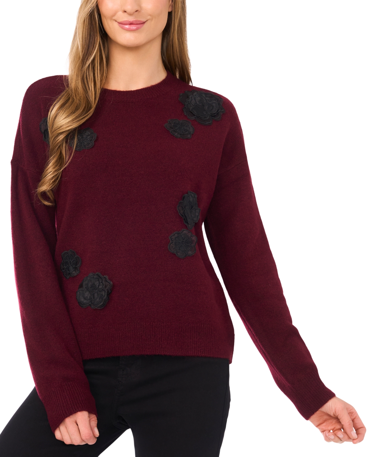 Click here for CeCe Womens Flower Applique Long Sleeves Sweater -... prices