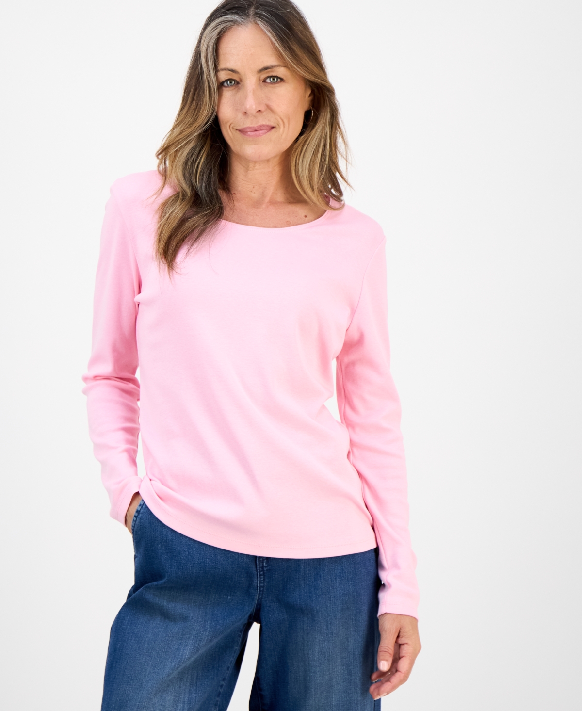 Click here for Style & Co Petite Scoop-Neck Long-Sleeve Cotton To... prices