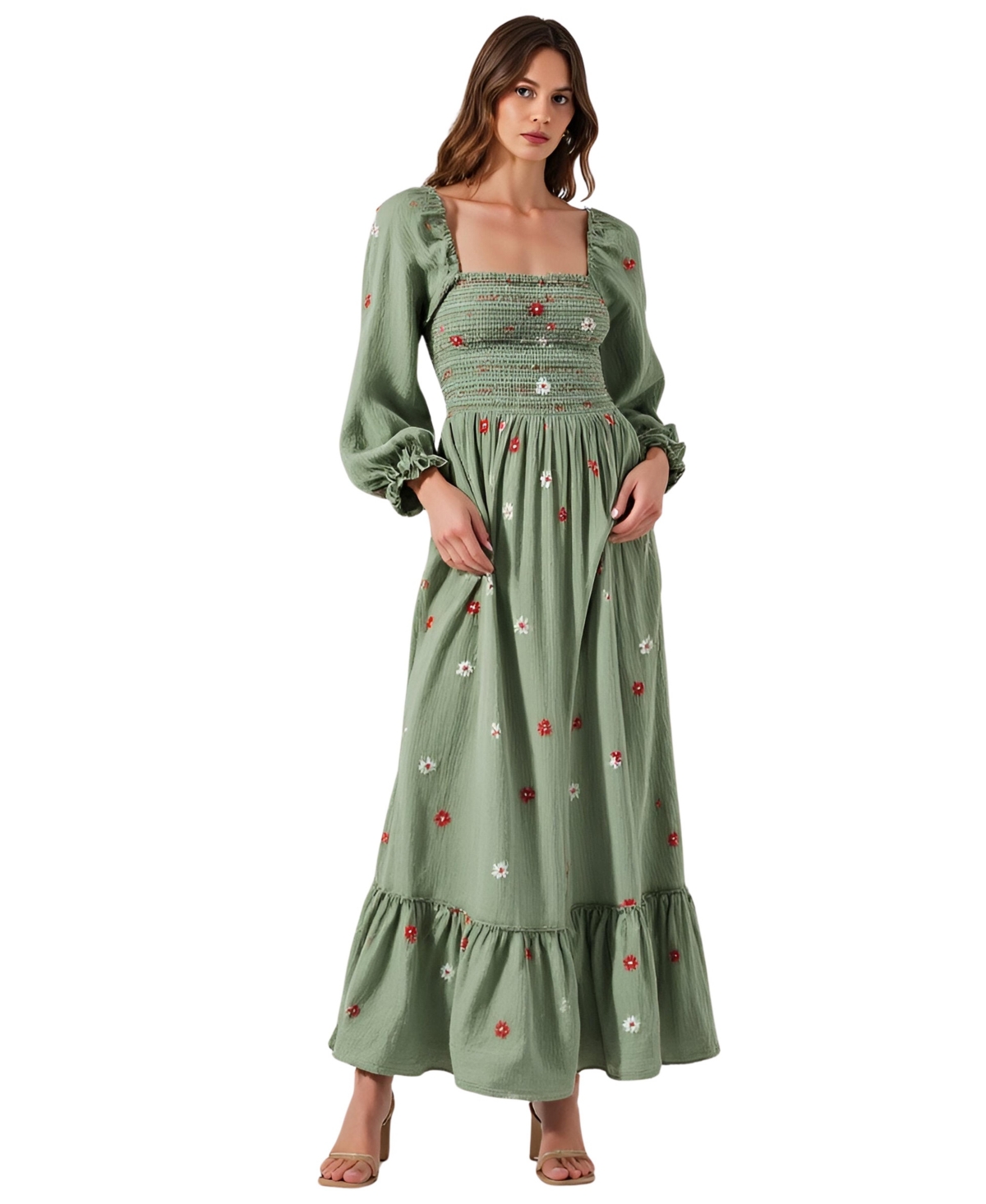 Click here for Modenaire Womens Floral-Embroidered Smocked Tiered... prices