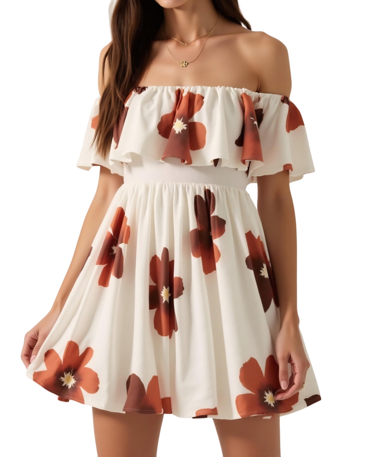 Click here for Modenaire Womens Floral Off-Shoulder Ruffled Bodic... prices