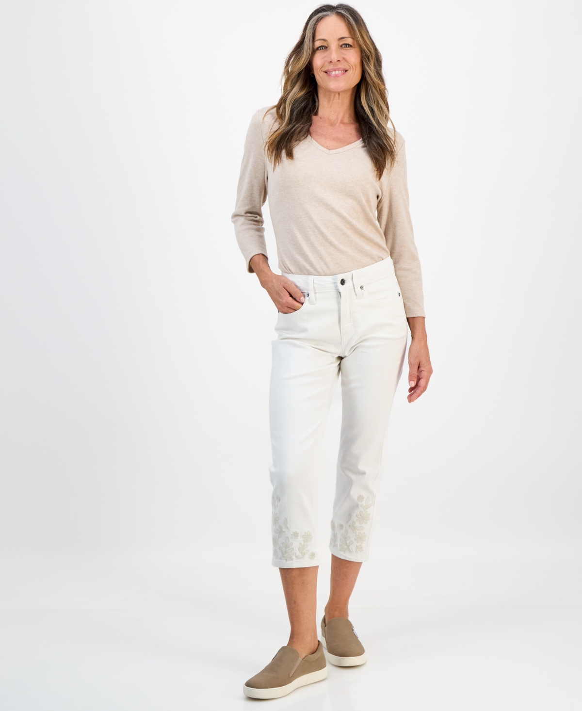 Click here for Style & Co Petite Embroidered Cuff High Rise Capri... prices