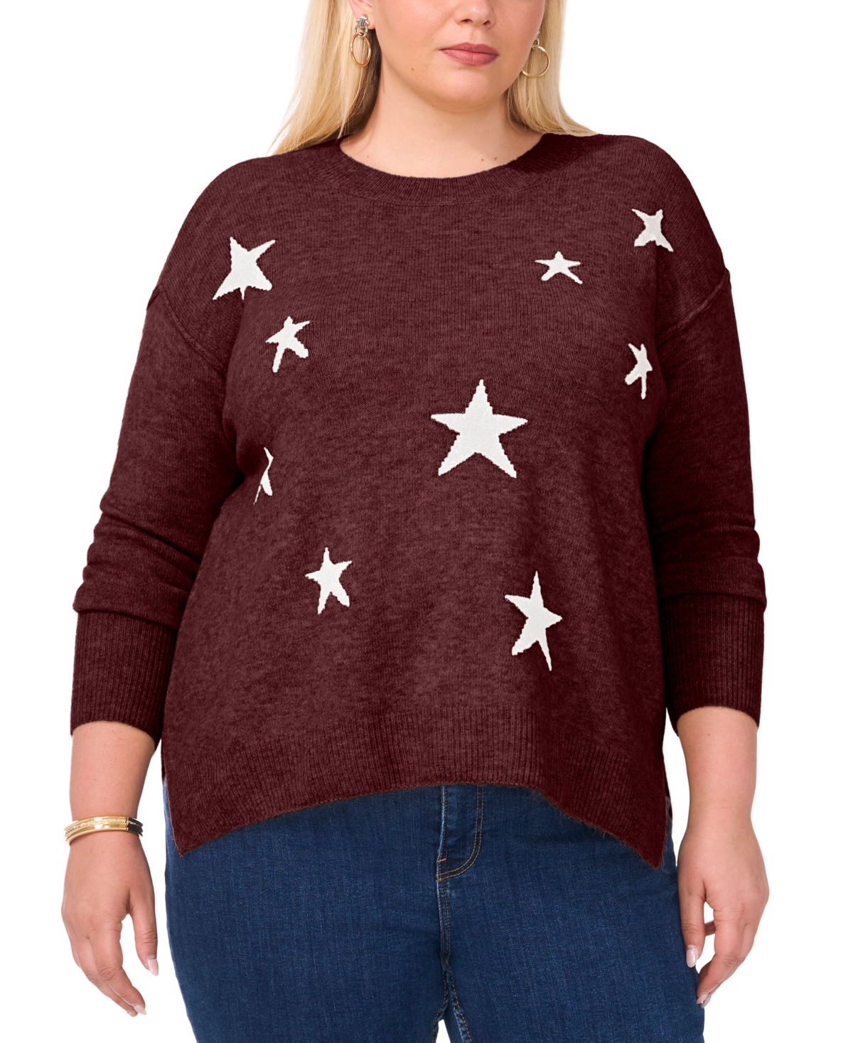 Click here for Vince Camuto Plus Size Cozy Crewneck Star-Print Dr... prices